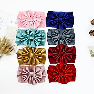 Lawie 8 PACK Elastic Stretchy Elastic Soft Wide Velvet Bowknot Bow Headbands Hairband Knot Turban Headwraps Hair Bows Accessories for Kids Toddler Infant Newborn Baby Girl Bulk