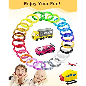 24 Colors 3D Pen PLA Filament Refills, 1.75mm Premium Printing Filament for 3D Printer/3D Pen, Each Color 10 Feet, Total 240 feet, with 2 Finger Caps by Vomika (24)