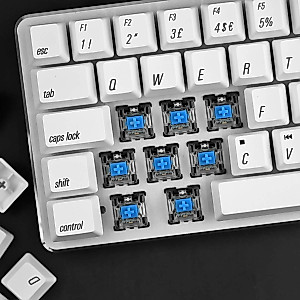 Qisan Mechanical Gaming Keyboard PBT Keycaps Gateron Blue Switch Mini 69 Keys(60%) Wired Keyboard with White Backlit UK QWERTY Layout Gaming Keyboard for Gaming Office