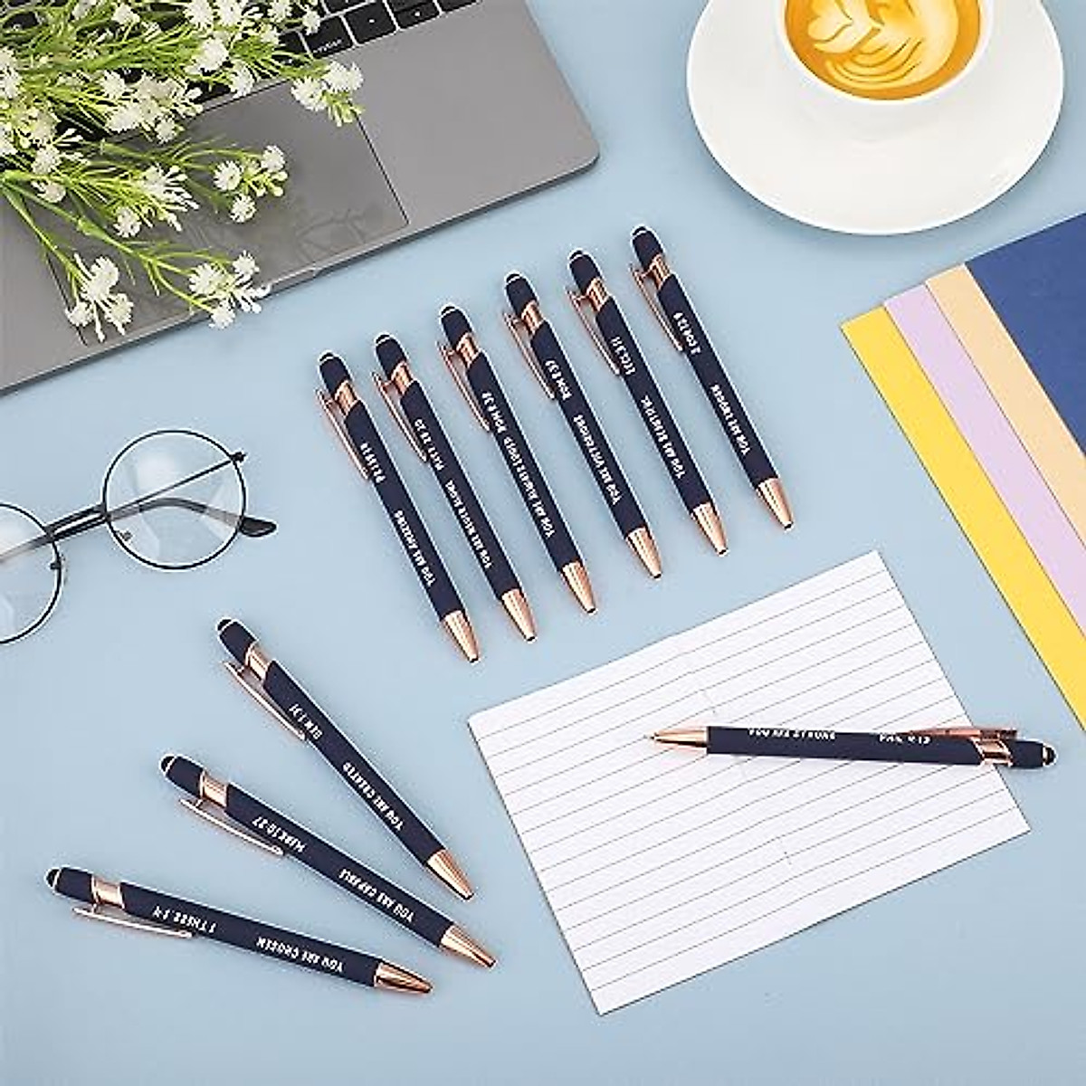 Ctosree 10 Pcs Inspirational Pens Motivational Ballpoint Pens with Stylus Tip Funny Ink Pens Metal Office Appreciation Gifts for Employee Coworkers Office Supplies, 10 Styles (Dark Blue)