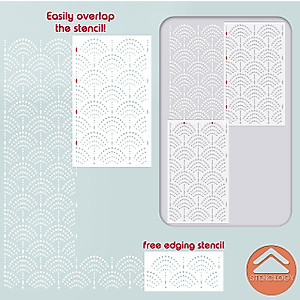 STENCILOGY® / KARASU - 23.6" x 39.4" XL Wall Stencil, Vintage Sashiko Stencil, Large Allover Wall Stencils for Painting, Large Ethnic Geometric Wall Stencil