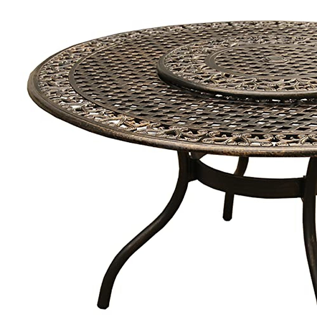 Oakland Living Ornate Traditional Outdoor Mesh Lattice Aluminum 59 inch Bronze Round Dining Table with Lazy Susan