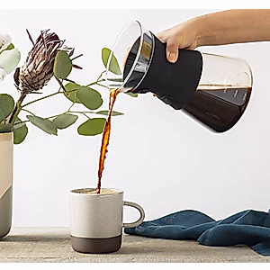 brim 8 Cup Pour Over Coffee Maker Kit, Simply Make Rich, Full-Bodied Coffee Every Time, Set Includes Glass Carafe, SCA Measuring Scoop, Silicone Sleeve, and Healthy-Eco Reusable Filter, Stainless Steel