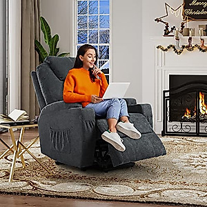 YITAHOME Power Lift Recliner Chair for Elderly, Electric Lift Chair with Heat and Massage, Fabirc Recliner Sofa with 2 Cup Holders, Side Pockets & Remote Control for Living Room,Grey