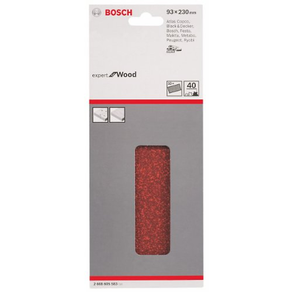 Bosch 2608605583 Sander Sheet for Wood, Unpunched Clamped, 93mm x 230mm, P40 Grit, Blue, Pack of 10