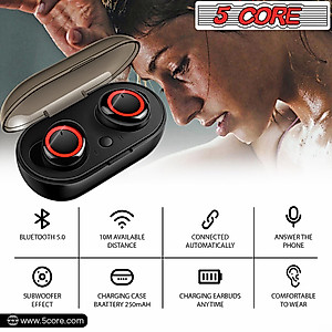 5 CORE Wireless Ear Buds • Mini Bluetooth 5.0 Noise Cancelling Earbud Headphones w Stereo Sound IPX8 Waterproof for Sports Workout EP01