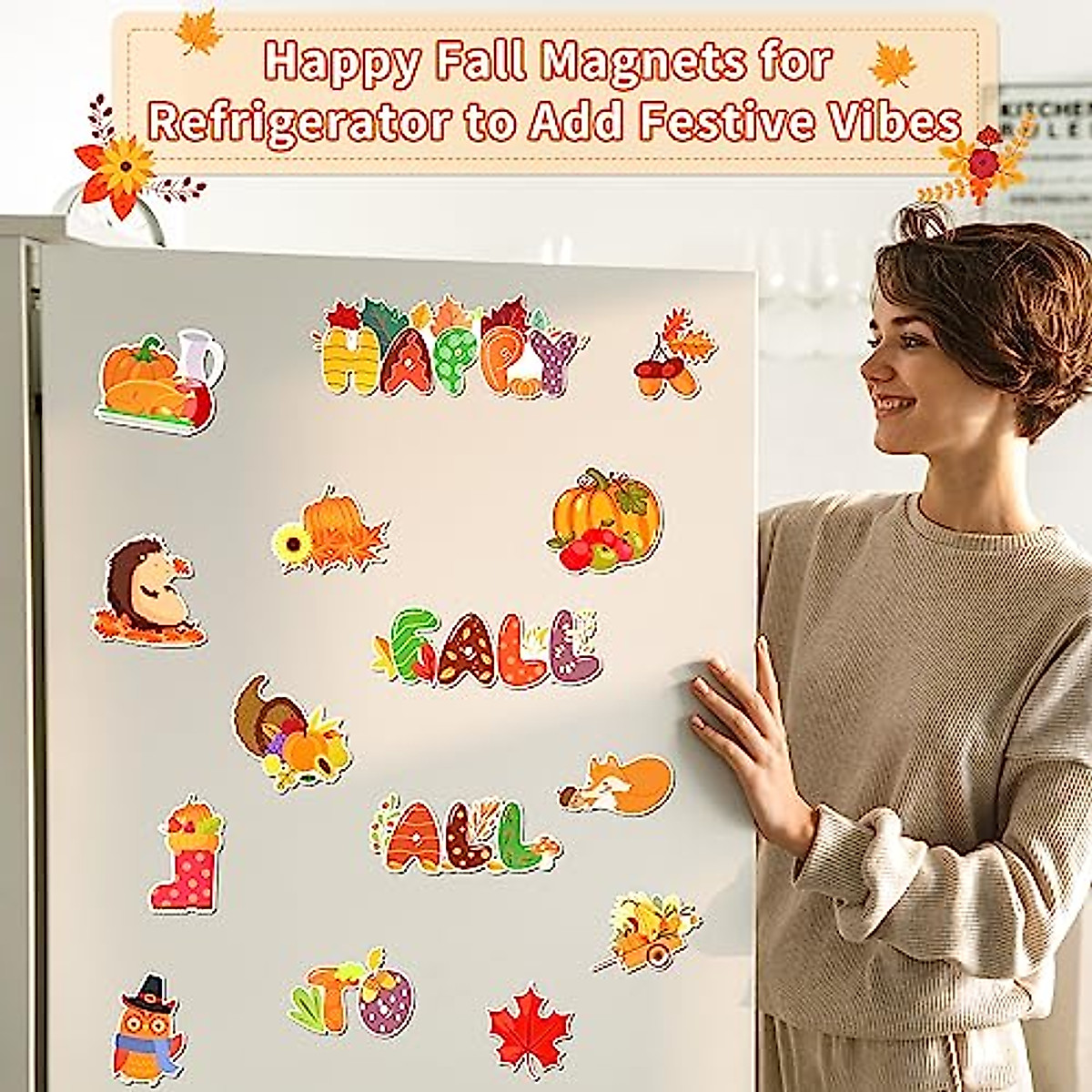 15Pcs Fall Magnets Decorations, Fall Reflective Car Refrigerator Magnets, Holidays Magnetic Stickers, Autumn Leaves Pumpkin Magnet Decal Accessories Thanksgiving Decoration for Garage Door Car Fridge