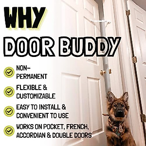 Door Buddy Adjustable Cat Door Latch - Grey 2 Pack. Pet Door Holder to Dog Proof Cat Litter Box & Keep Dog Out of Cat Food. Simpler Than Cat Gate or Interior Cat Door. Adjustable Door Strap for Pets