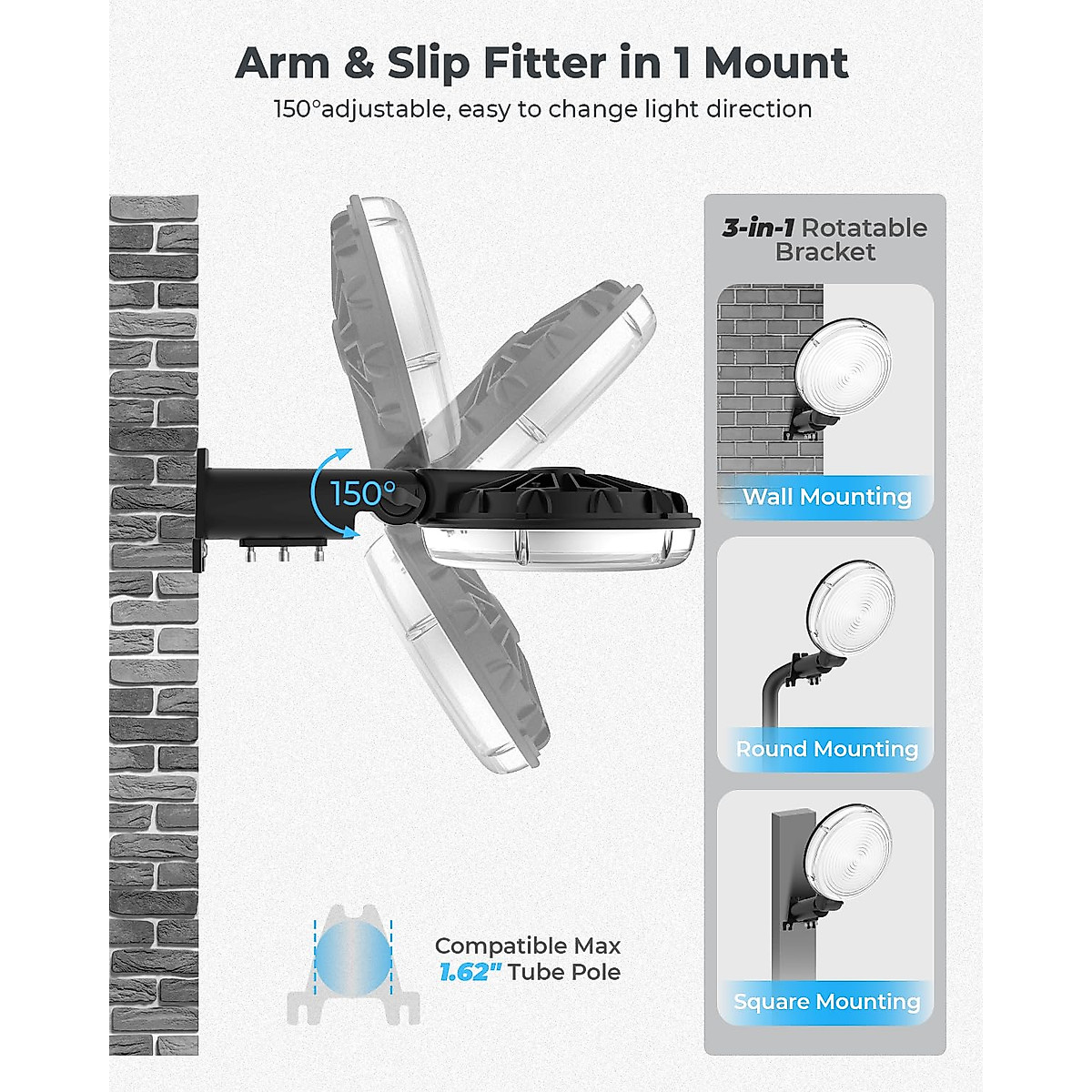 AGranTOP LED Barn Light, 12000LM Dusk to Dawn Outdoor Lighting with Photocell Adjustable Angle 100W 6500K Daylight IP66 Waterproof Street Light for Barn/Yard/Garage/Security