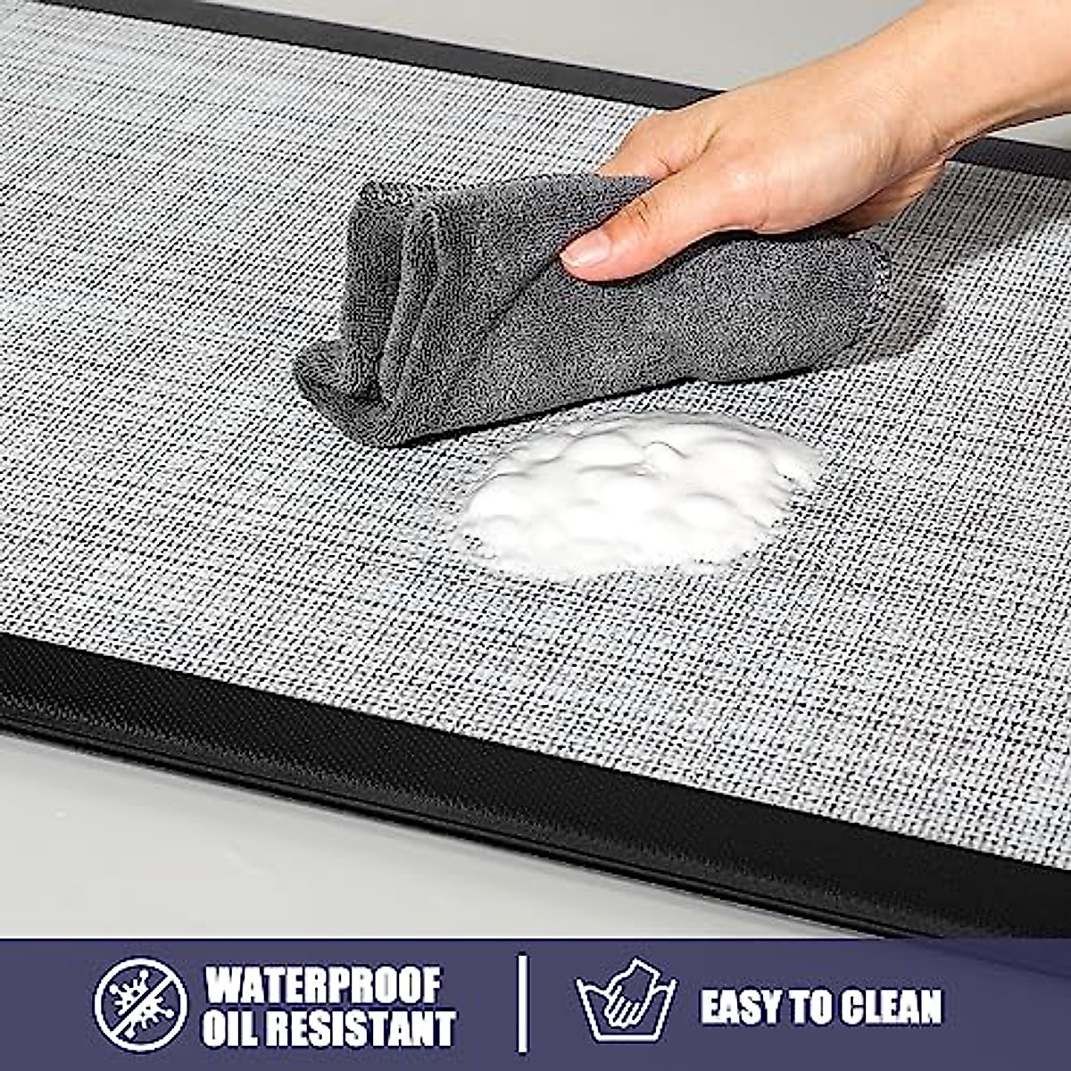 WEZVIX Anti Fatigue Kitchen Mat [2 PCS], Cushioned Non-Skid, Waterproof Floor Mat, Ergonomic Comfort Foam Standing Rugs for Floor, Kitchen, Office, Sink, Laundry - Black and Grey