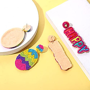 4 Pairs Easter Earrings for Women, Beaded Rabbit Bunny Earrings Colorful Easter Egg Earrings, Spring Holiday Earrings Handmade Easter Accessory Jewelry Gifts (Style A)