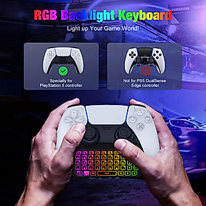 MoKo RGB Backlight Keyboard for PS5 Controller, Bluetooth Wireless Mini Gamepad Chatpad for Playstation 5 with Upgraded Built-in Speaker & 3.5mm Audio Jack for PS5 Controller Accessories