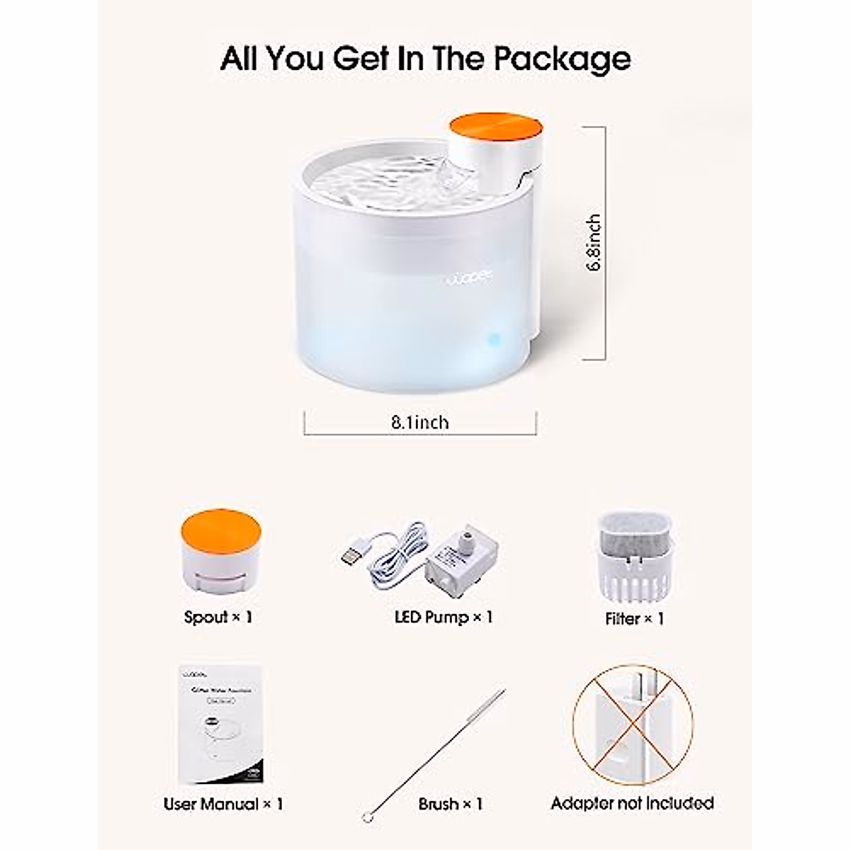 WOPET Cat Water Fountain W500, 118oz/1GAL Ultra Silent True Filtering Dog Water Fountain with Smart Pump LED Light and 6 Layers Filtration, Safe BPA-Free Pet Water Dispense for Multi-Cats (White)