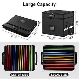 JLMY Fireproof Fiberglass Silicone 2 Layer Portable File Box with Lock for Letter Legal Size Folder Certificate Book Storage, Black, 42L