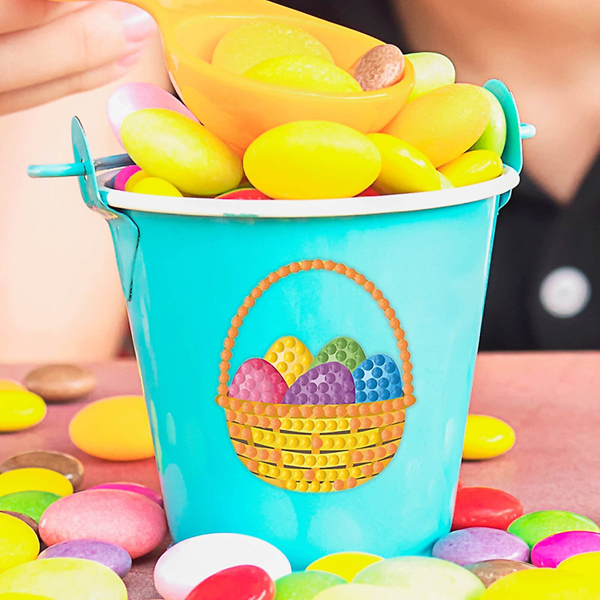 DERFILIN 16PCS Diamond Painting Stickers Set for Kids, 5D Easter Eggs Bunny Mosaic Stickers, DIY Creative Crafts for Boys and Girls Gem Art Set