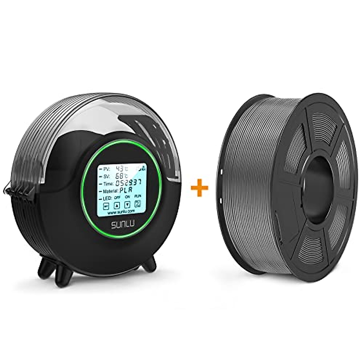 3D Printer Filament Dryer Box, SUNLU FilaDryer S2 for 3D Printing, PLA+ 3D Printer Filament 1.75mm Dimensional Accuracy +/- 0.02 mm, S2 Dryer Box & PLA+ Grey