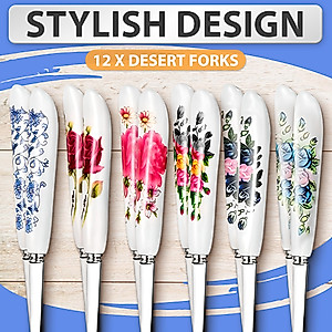 12Pcs Stainless Steel Forks Silverware Set - Reusable Silverware Dinner Forks for Restaurant Ceramic Long Handle Fork Cutlery Set - Dessert Forks and Spoons for Home Kitchen Silverware Forks Set