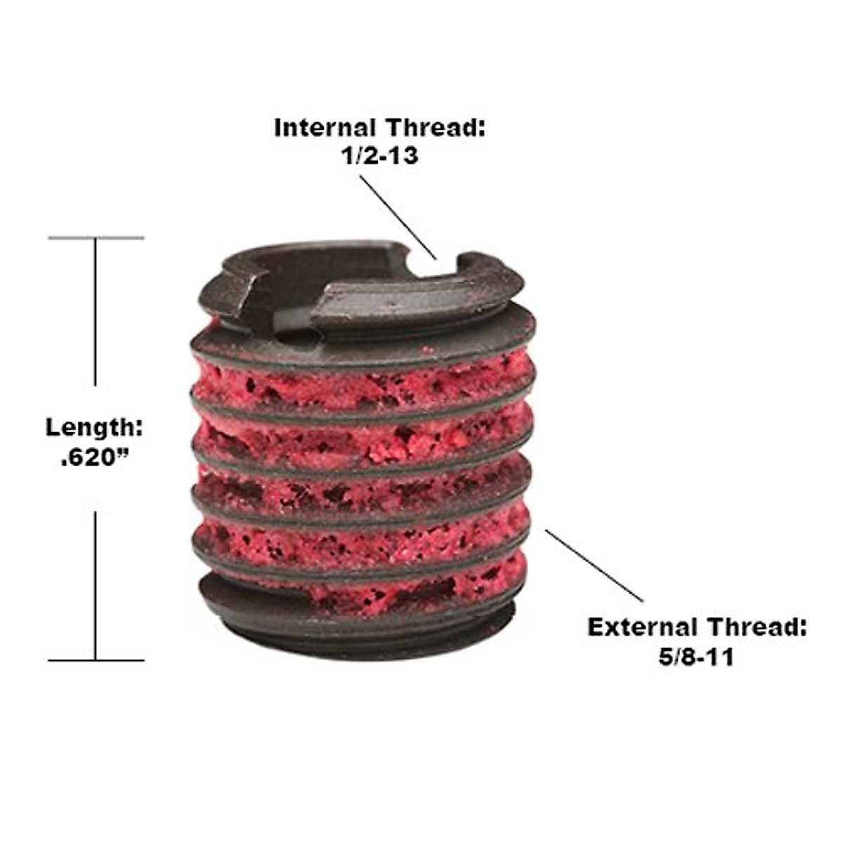 E-Z LOK - 319-8 E-Z Lok Externally Threaded Insert, C12L14 Carbon Steel, Meets AISI 12L14, 1/2"-13 Internal Threads, 5/8"-11 External Threads, 0.625" Length, Made in US (Pack of 5)