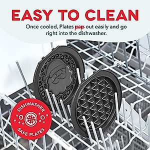 DASH Multimaker with 7 Removable Plates: Waffle Iron & Griddle + 3 Themed Plates - Santa Pumpkin Snowman - Mini Waffle for Halloween and Christmas Holidays - for Kids and Families (Red)