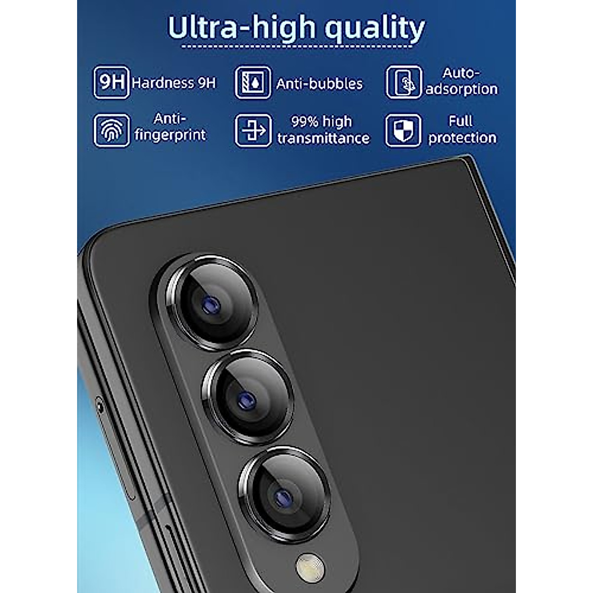 ZXZone [2Packs For Samsung Galaxy Z Fold5 Lens Protector, Premium Tempered Glass Glitter Diamond Metal Camera Lens Protector for Samsung Galaxy Z Fold 5 (Black)