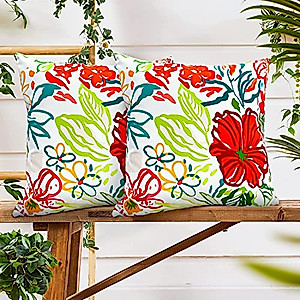 HYOPUO Pack of 2 Outdoor Waterproof Throw Pillow Covers Garden Colorful Flowers Farmhouse Outdoor Pillow Covers for Patio Funiture Garden 18x18 Inch