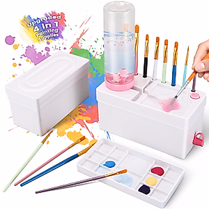 BEFSOP Paint Brush Cleaner, Upgraded 4-in-1 Painting Supplies, Paint Brush Holder with Palette, Brush Rinser for Acrylic, Watercolor Palette, and Water-Based Paints, Drawing and Art supplie (Pink)