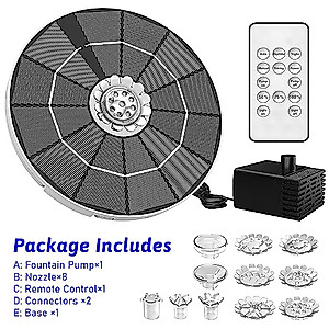 AISITIN 3.5W Solar Fountain with Remote Control, LED Colorful Lights & 3000mAh Battery, Solar Fountain Pump with Bracket and 8 Nozzles, Solar Water Fountain for Bird Bath, Garden, Pond and Outdoor