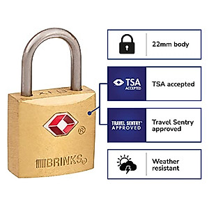 BRINKS - 22mm TSA Approved Solid Brass Keyed Travel Padlock, 4-Pack - Chrome Plated With Hardened Steel Shackle, TSA Approved Lock For Travel And Inspection