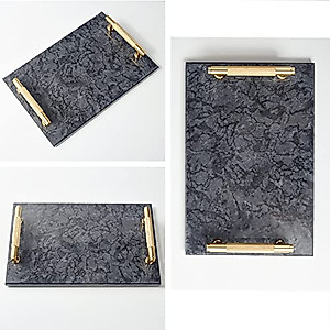 Kisspring Natural Marble Tray with Golden Embossed Handle,Stone Bathroom Tray, Decorative Tray with Metal Handle for Bathroom Kitchen Vanity Dresser Nightstand Desk, (White)