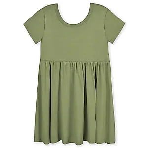 Gerber Baby Girls Toddler Buttery Soft Short Sleeve Twirl Dress with Viscose Made from Eucalyptus, Olive, 3T