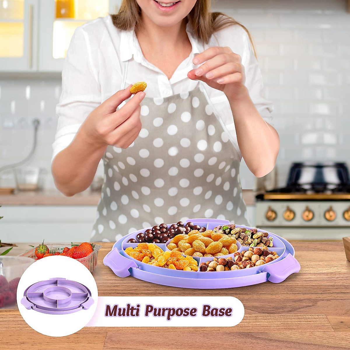 Ohuhu Cake Holder, BPA-Free Cake Carrier with Lid and Handle Cake Transport Container Portable Cake Keeper Two Sided Base for Pies Cookies Nuts Fruit etc - Suitable for 10 inch Cake Perfect Gifts