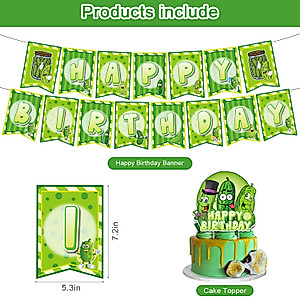 35 Pieces Pickle Party Decoration, Include Funny Pickle Birthday Banner Honeycomb Centerpieces Cake Topper Pickle Party Latex Balloons for Birthday Baby Shower Party Supplies