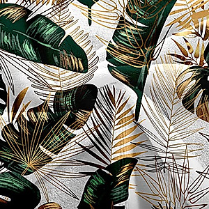 Bedbay Leaf Blanket Soft Flannel Throw Blanket for Couch Green Blanket Green and Gold Palm Leaf Printed Lightweight Plush Throw Fleece Blanket for Bed Sofa Chair (Leaf, Throw(50"x60"))