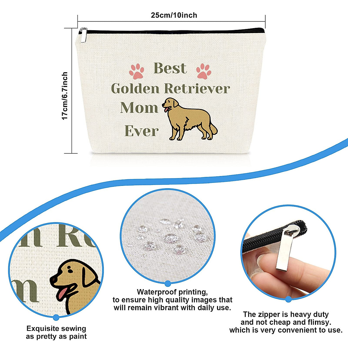 Golden Retriever Mom Gifts Makeup Bag Golden Retriever Lover Gift Golden Mom Cosmetic Bag Golden Retriever Owner Gift Dog Lover Gift for Women Mother's Day Birthday Christmas Gift for Her Travel Pouch