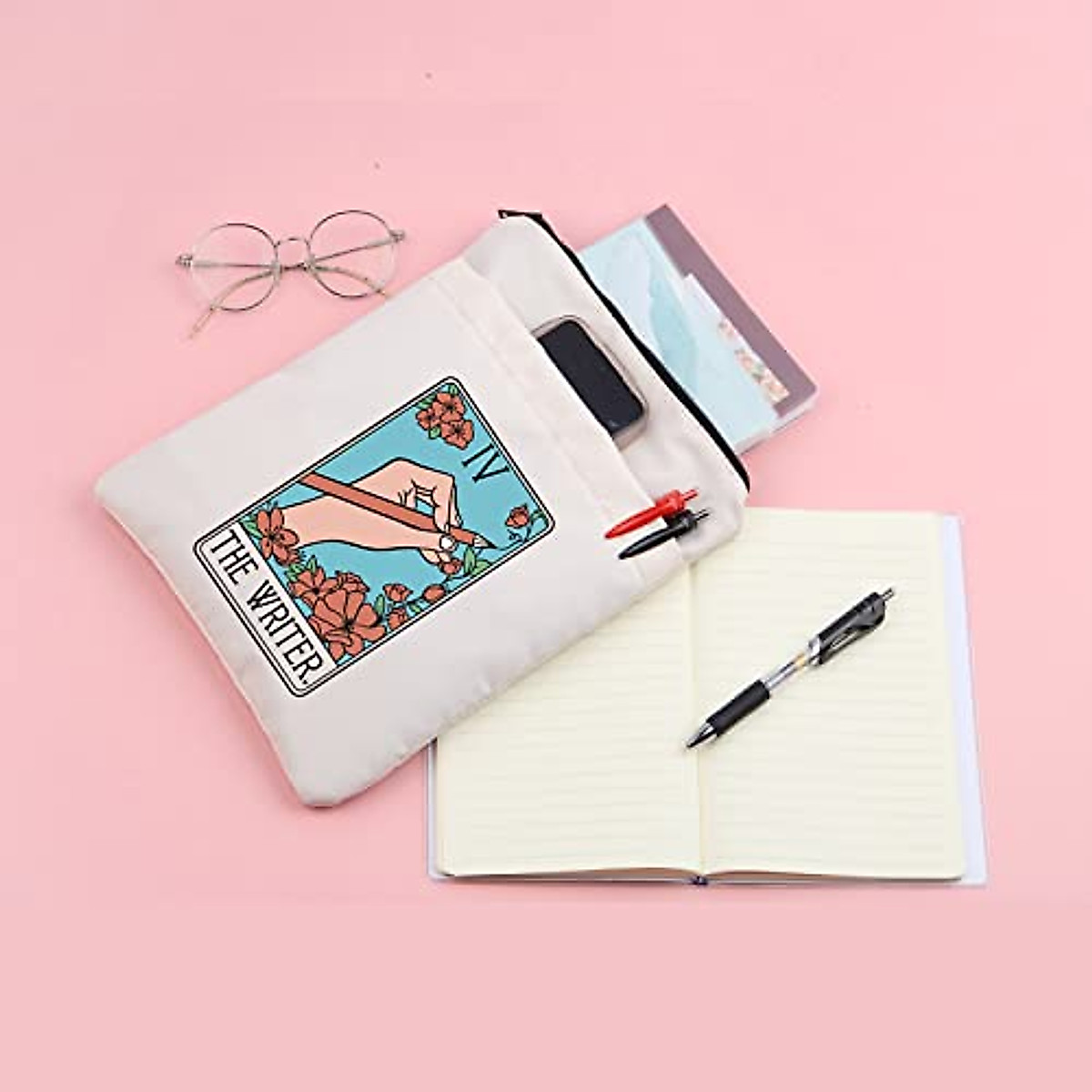 TOBGBE The Writer Tarot Card Bag Book Lovers Gifts Writer Book Sleeve Reader Book Covers for Soft Cover Books Bookish Book Pouch (The Writer)