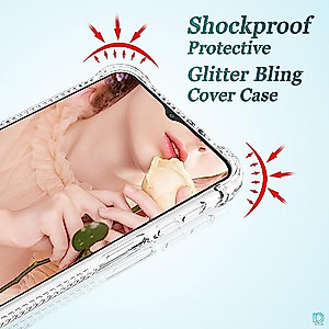 Dzxouui Moto G Stylus 5G 2022 Case - Cute Glitter Quicksand TPU Cover with Glass Screen Protector - Silver