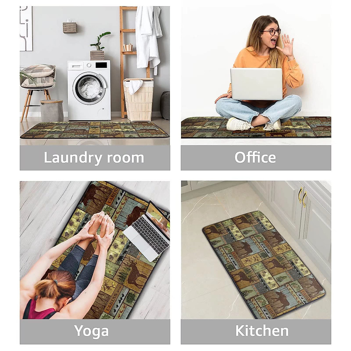 Rustic Moose Deer Kitchen Rugs and Mats Washable Memory Foam Cabin Non Skid Kitchen Mats Under Sink Farmhouose Kitchen Comfort Floor Mats Kitchen Decor for Bathroom Carpet 39" X 20"