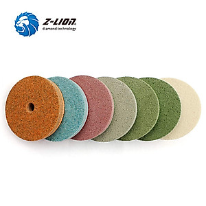 Z-LION 4" Sponge Polishing Pad Wet Use Buffing Pad for Grinder Hoop and Loop Buffing Wheel for Granite Marble Clean(7 pcs,4 Inches)