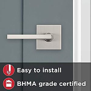 Kwikset Satin Nickel 91540-001 Halifax Door Handle Lever with Modern Contemporary Slim Square Design for Home Hallway or Closet Passage