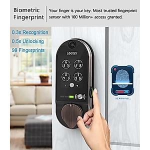 Lockly Vision, Video Doorbell Camera Smart Lock, 2-Way Audio Keyless Entry Door Lock, Fingerprint, Digital Keypad, Wi-Fi Smart Locks for Front Door with SD Card, No Monthly Fee, Venetian Bronze