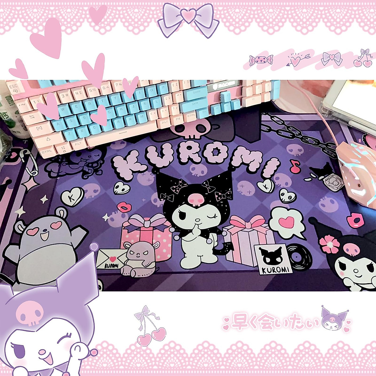 Kawaii Desk Pad Anime Mouse Pad XLarge Size, Kawaii Desk Cccessories Gaming Mousepad Kawaii Room Decor for Girls