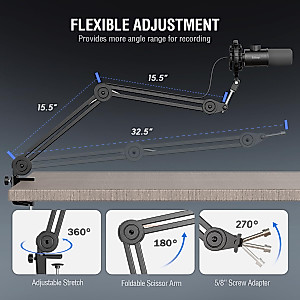 FIFINE USB Gaming Microphone and Mic Arm Stand Kit, RGB Dynamic Mic with Tap-to-Mute, Headphones Jack for PC, Heavy Duty Boom Arm Bundle with Desk Mount, 5/8" Screw for Streaming Podcast (K658+BM63)