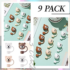 Zhehao 9 Pcs Bear Straw Protector Cover Cute Straw Covers Cap Compatible with Stanley 20 30 40 oz Silicone Straw Covers Cute Straw Covers Tumbler Straw Topper, 3 Colors