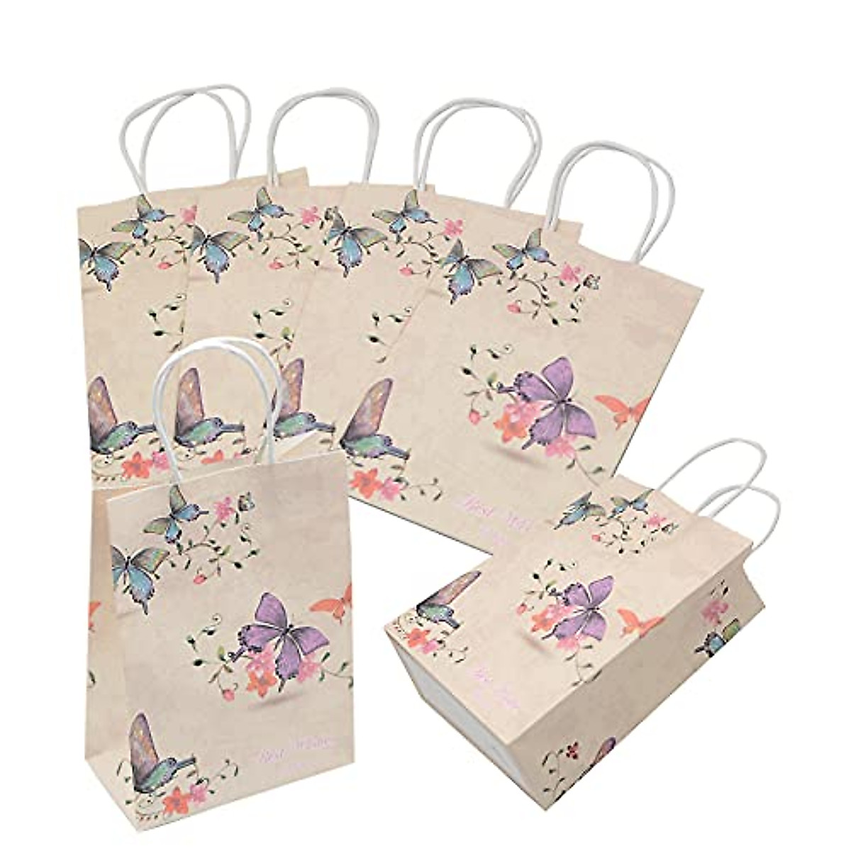 YYaaloa 20pcs Small Gift Bags Kraft Paper Bags with Handle Butterfly flower Party Favor Bags for Baby Shower Kids Birthday Wedding Xmas Party Supplies Restaurant takeouts, and Store Owners (20)