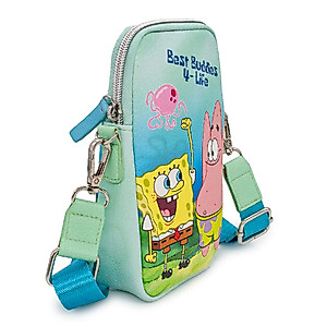 Buckle Down Wallet Phone Bag Holder-Spongebob Squarepants and Patrick Star Best Buddies 4-Life Pose Seafoam Green