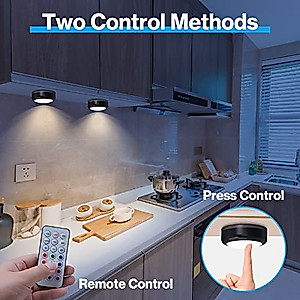 Cadrim Puck Lights, 6 Pack 13 Colors Changeable LED Puck lightings Battery Powered Dimmable Under Cabinet Lights, Battery Powered Under Counter Lights with 2 Wireless Remote Controls, Black