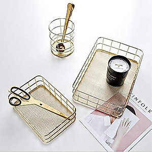 GYY Gold Desktop Metal Storage Basket Storage Box Iron Grid Storage Tray Net Basket Storage Bins for Home Decoration (Large)