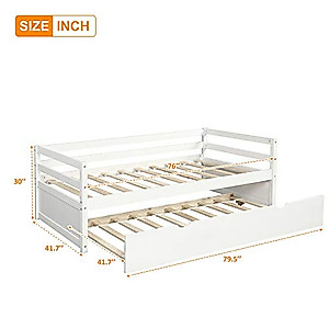 Merax Twin Daybed with Trundle, Solid Wood Captains Bed Twin Size Sofa Bed Frame (White)