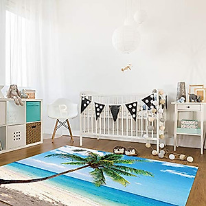 Fantasy Staring Area Rugs for Living Room & Bedroom, Palm Trees Tropical Summer Season Non-Slip Modern Carpet Children Playroom Soft Carpet Floor Mat Home Decor 2' x 3'