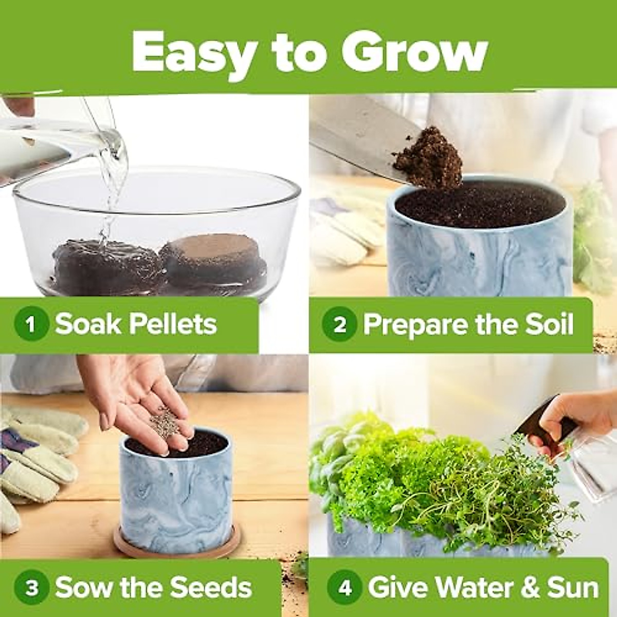 4 Herb Garden Starter Kit Indoor: Complete Grow Kit w/Deluxe Ceramic Pots & Soil - DIY Herb Seeds to Plant, Window Garden Home Growing Kit - Best Plant Gifts for Women, Unique Gifts for Cooks